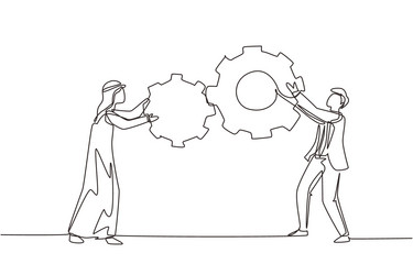 Continuous one line drawing teamwork cooperation Vector Image
