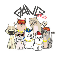 Cute cat gang with hand drawn cartoon Royalty Free Vector