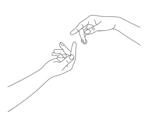 Two hands reaching out touching each other Vector Image