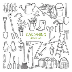 Gardening doodle icons label Royalty Free Vector Image