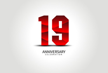 19 year anniversary celebration logo red polygon Vector Image