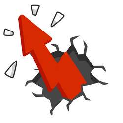 Red arrow break wall cracks and fragments Vector Image