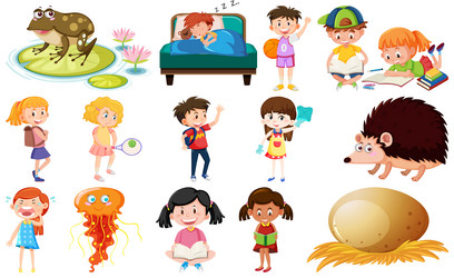 Set of cute kids and objects Royalty Free Vector Image