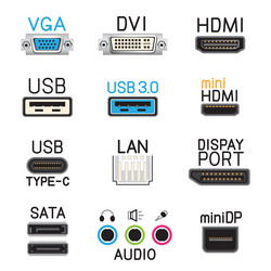 Outline hardware interface icons sign symbol set Vector Image