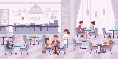 Abandoned messy kitchen restaurant interior Vector Image