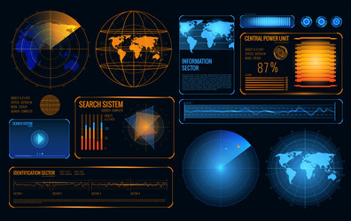 Hud interface radar monochrome set Royalty Free Vector Image