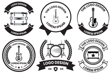 Musical instrument logo in flat line art style Vector Image