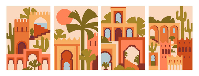 Morocco architecture cards set moroccan buildings Vector Image