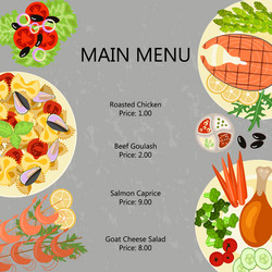 Wedding day menu main courses desserts appetizer Vector Image