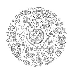 Leo zodiac sign background with design elements Vector Image