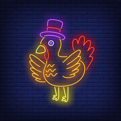 Crow wearing topper hat and monocle neon sign Vector Image