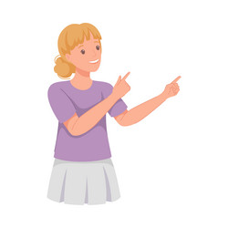Woman character indicating something pointing Vector Image