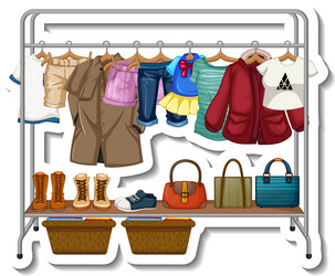 A sticker template clothes racks with many Vector Image