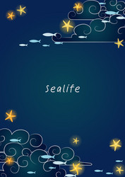 Starfish on night sky and school fish Royalty Free Vector