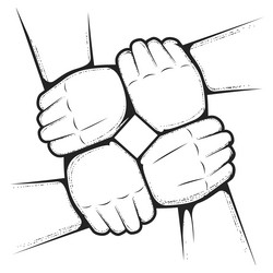 Three hands holding each other join hands Vector Image