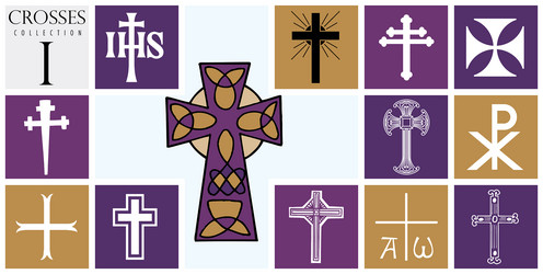 Set of crosses with names on white background Vector Image