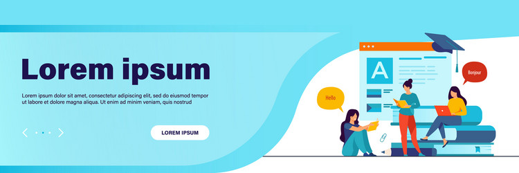 Tiny man learning foreign languages online Vector Image