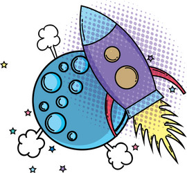 Moon with rocket pop art style Royalty Free Vector Image