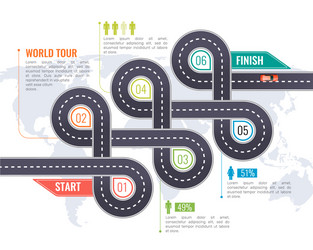 Road route infographic line with step-by-step plan