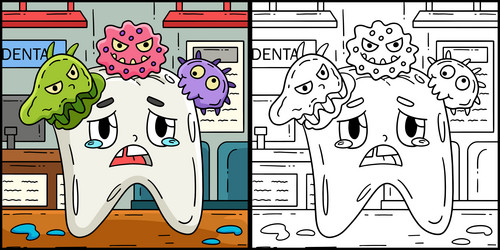 Cute Tooth with Treats Coloring Page Royalty Free Vector