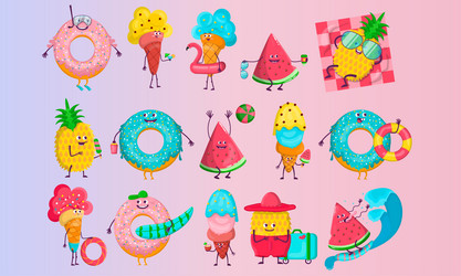 Summer cartoon characters set cartoon Royalty Free Vector