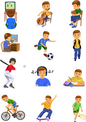 Boy does daily routine actions set Royalty Free Vector Image
