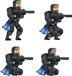 Commando crouching game sprite Royalty Free Vector Image