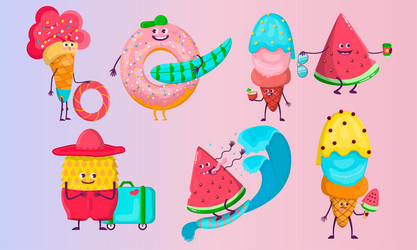 Summer cartoon characters set cartoon Royalty Free Vector