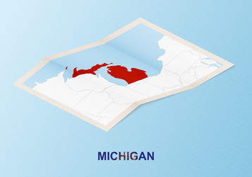 Michigan is depicted on a folded paper map Vector Image