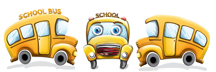 School bus funny cartoon happy smilling back Vector Image