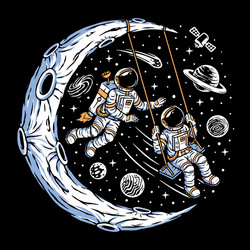 Astronauts having fun on moon Royalty Free Vector Image