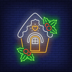 Ginger bread house neon sign Royalty Free Vector Image