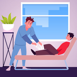 Orthopedist helps the patient banner with cartoon Vector Image