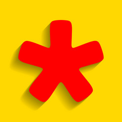 Asterisk star sign red icon with soft Royalty Free Vector