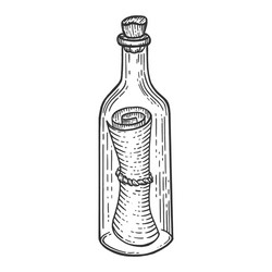 Message in bottle engraving Royalty Free Vector Image