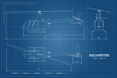 Blueprint of helicopter top front and side view Vector Image