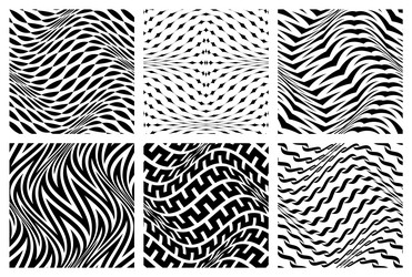 Warped seamless patterns set of black wavy lines Vector Image
