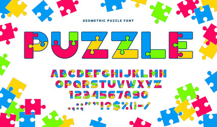 Puzzle font or type jigsaw typeface alphabet Vector Image