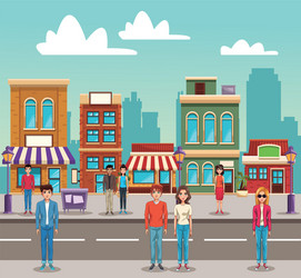 Town buildings cartoon Royalty Free Vector Image