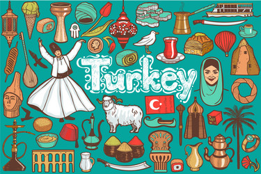 Isolated turkish symbols in hand drawn style Vector Image
