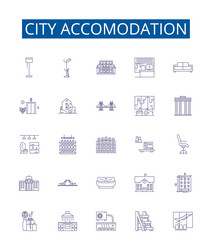 City accommodation line icons signs set design Vector Image