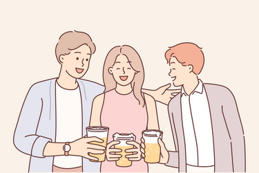 Friends drink beer and laugh enjoying socializing Vector Image