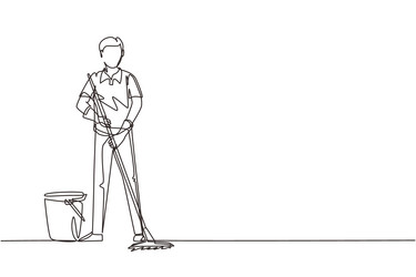 Single continuous line drawing a man washes his Vector Image