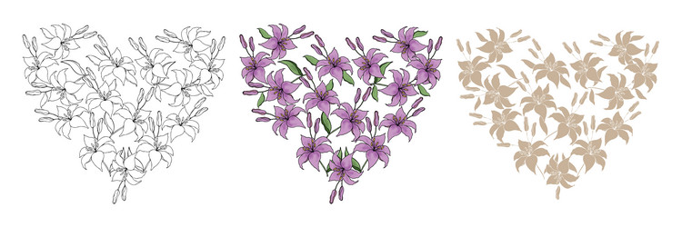 Lilly flower heart frame boarder for valentines Vector Image