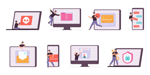 Criminal and thief hacking computer stealing Vector Image