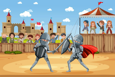 Medieval scene with two knights fighting together Vector Image