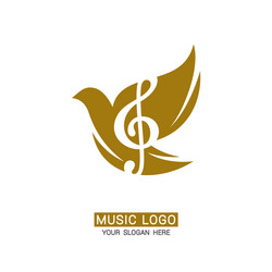Music logo treble clef and flying dove Royalty Free Vector