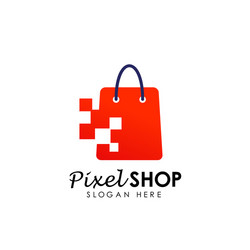 Pixel shop logo design template shopping Vector Image