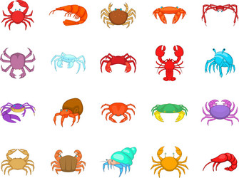 Various crab icons set in flat style Royalty Free Vector