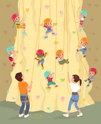 Happy kid climbing rock wall cartoon boy Vector Image